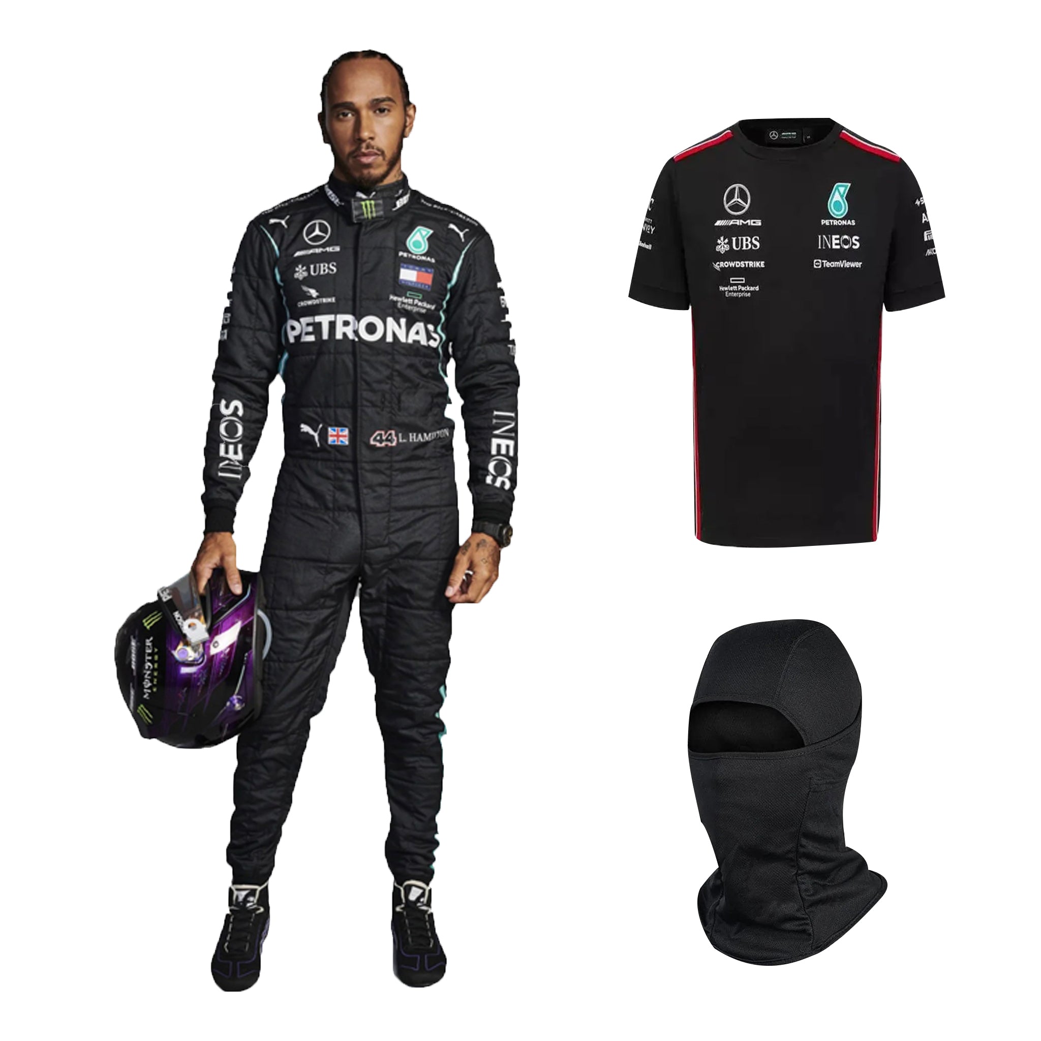 2021 Lewis Hamilton Mercedes F1 Race Suit + Shirt & Balaclava | Free ...